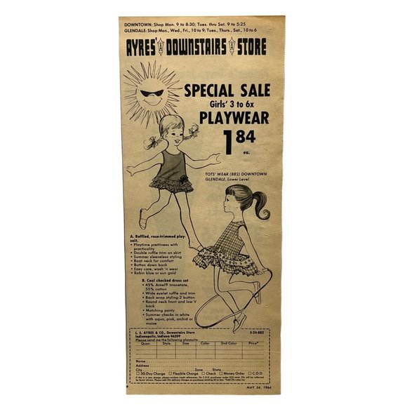 Art | Ayres Downstairs Store Vintage Print Ad 1964 Little Girls Summer ...